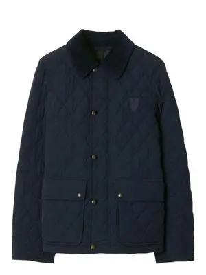 Burberry Quilted Jacket With Plaid Lining And Shield Emblem - Navy