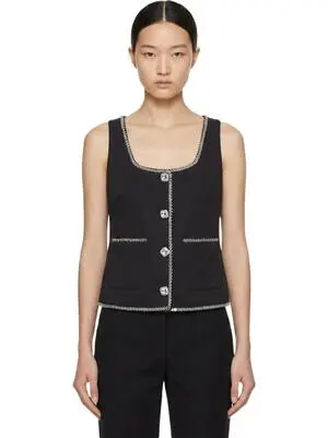 Marissa Chiara Sleeveless Vest With Embellished Trim - Black