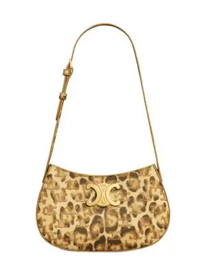 Celine Medium Tilly Bag In Triomphe Canvas With Leopard Print - Brown