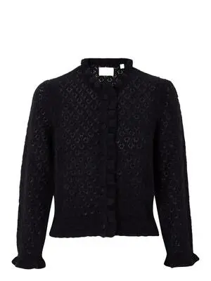 DÔEN Long-sleeved Cardigan With Ruffle Trim - Black