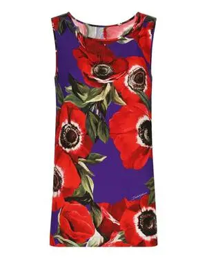 Dolce & Gabbana Sleeveless Anemone Print Charmeuse Tank - Red