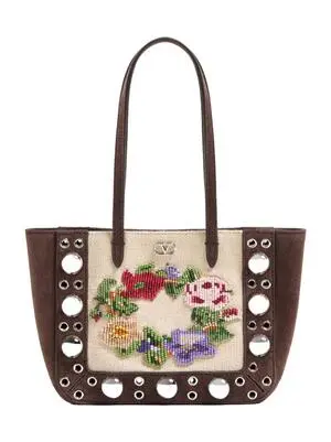 Valentino Garavani Vlogo Signature Tote Bag With Floral Beadwork Embroidery - Multicolor