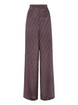 Fendi Ff Jacquard High-waist Straight-leg Trousers - Dark Purple
