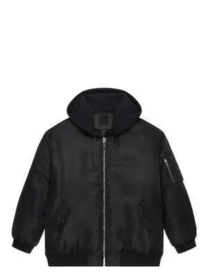 Givenchy Oversized Hooded Bomber Jacket In Nylon - Black