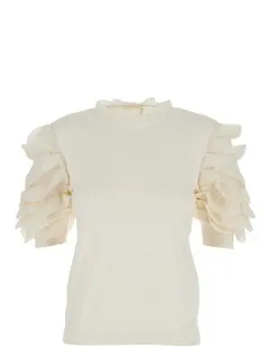 Chloé Short-sleeved Ruffled T-shirt - Nude
