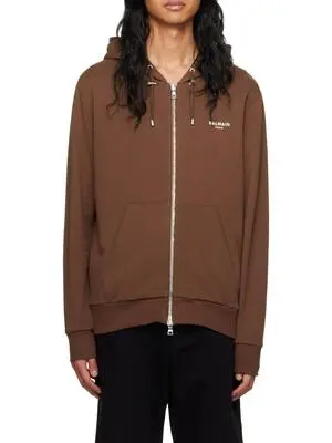 Balmain Zip Up Logo Hoodie - Red