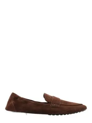 Tory Burch Suede Ballet Loafers With Gold Emblem - Brown