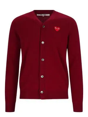 Play Comme Des Garcon Comme Des Garcons Play Iconic Patch V-Neck Cardigan Red
