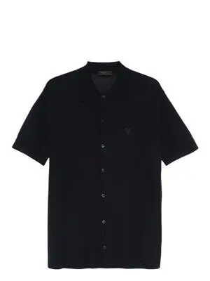 Prada Logo-embroidered Short-sleeved Knitted Shirt - Blue