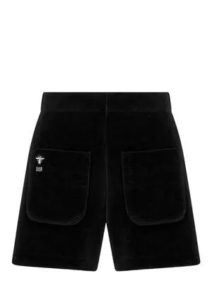 Dior Elastic Waist Shorts With Embroidered Bee - Black