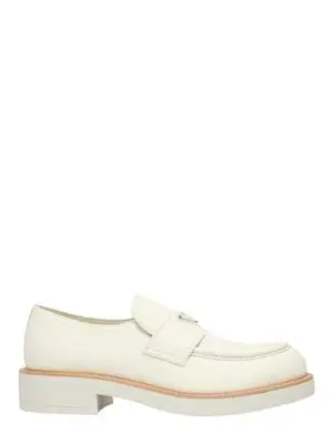 Prada Round Toe Loafers With Logo Detail - Ivory