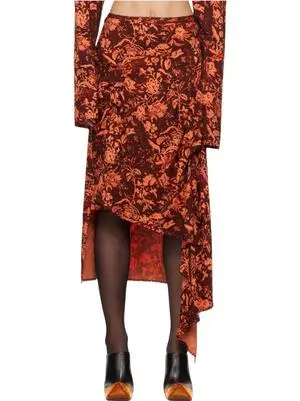 JADE CROPPER Asymmetric Floral Midi Skirt - Brown Orange