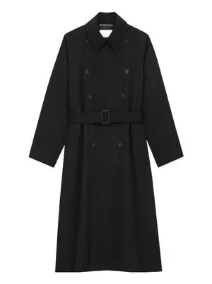 Saint Laurent Double-breasted Belted Long Coat - Black