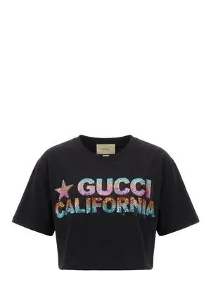 Gucci Sequin Embellished Cropped T-shirt - Black