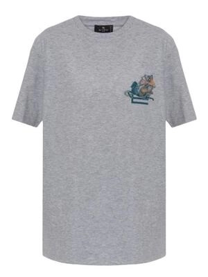 Etro Etro Pegaso Embroidered Short-Sleeved T-Shirt Gray