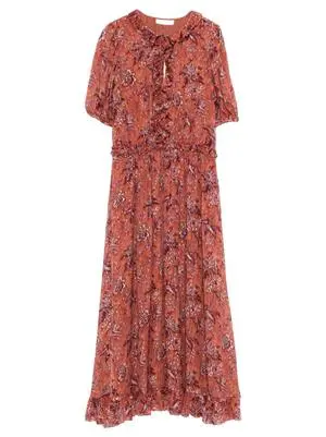 Ulla Johnson Floral Puff Sleeve Midi Dress - Red