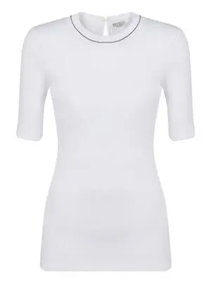 Brunello Cucinelli Brunello Cucinelli Embellished Short-Sleeved T-Shirt White
