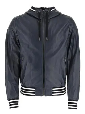 DOLCE & GABBANA Dolce & Gabbana Long-Sleeve Leather Jacket With Drawcord Hood