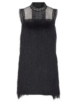 TWINSET Sleeveless High Neck Fringed Mini Dress - Black
