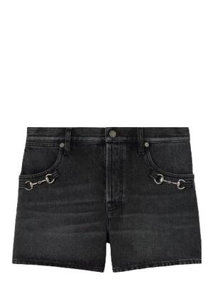 Gucci Horsebit Detail Denim Shorts - Dark Grey