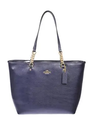 COACH Leather Tote With Chain Strap - Gray