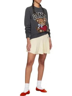 GANNI Ribbed Knit Skirt With Ruffled Hem - Off White