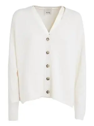 ALLUDE V-neck Knitted Cardigan With Ribbed Trim - White