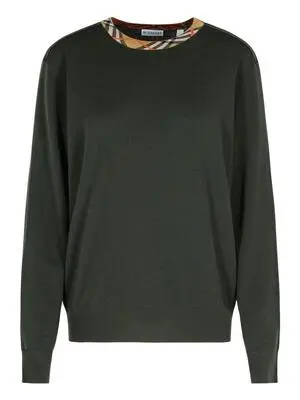 Burberry Checked Neck Knitted Jumper - Dark Green