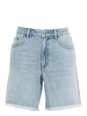 Michael Kors Boyfriend Denim Shorts With Fringed Hem - Blue