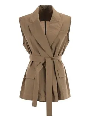 Brunello Cucinelli Brunello Cucinelli Sleeveless Belted Waistcoat With Pointed Collar No
