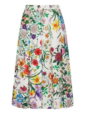 Gucci Pleated Floral Print Midi Skirt - Multicolor