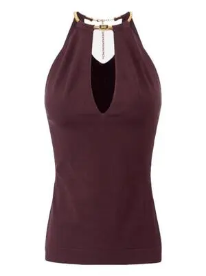 Elisabetta Franchi Embellished Halterneck Sleeveless Top - Red