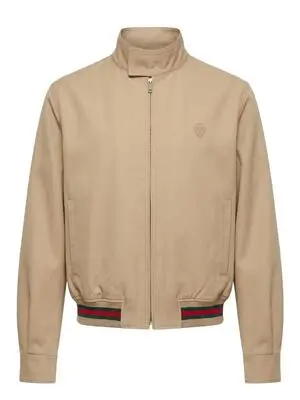 Gucci Cotton Twill Zip Jacket With Web Detail - Sand-colored