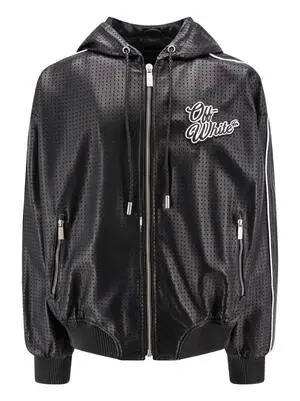 Off-White Logo Patch Zip-up Hooded Jacket - Black