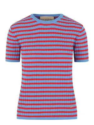 Valentino Garavani Striped Ribbed Crewneck Jumper - Blue