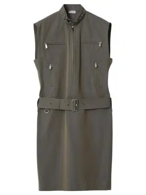 Burberry Sleeveless Mini Dress With Zip Details And Belt - Black