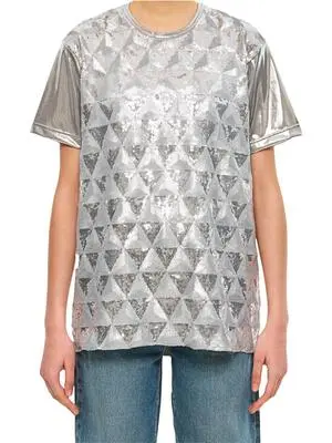 Junya Watanabe Short-sleeve Crewneck T-shirt With Sequined Detailing - Gray