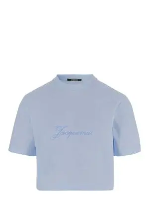 Jacquemus Logo Embroidered Cropped T-shirt - Gray
