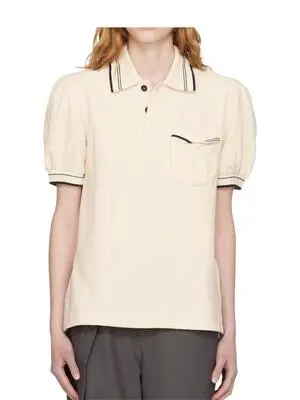OPEN YY Striped Ribbed Short Sleeve Polo Shirt - Camel
