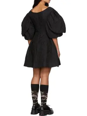 Simone Rocha Jacquard Puff-sleeve Mini Dress - Black