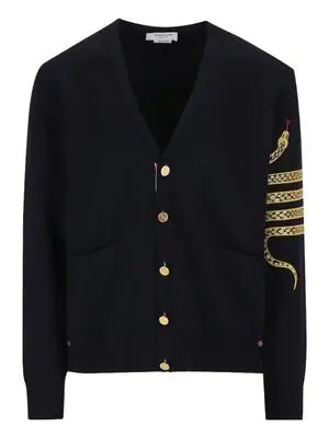 Thom Browne Embroidered V-neck Cardigan - Navy Blue