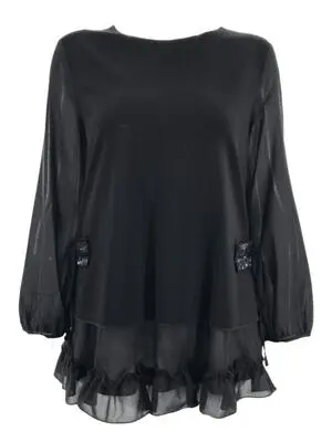 Max Mara Round Neck Long Sleeve Blouse With Ruffle Hem - Black