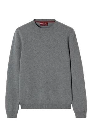 Gucci Wool Cashmere Crewneck Sweater With Web Detail - Grey