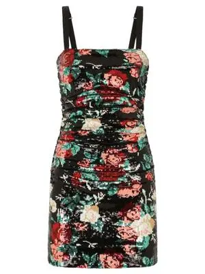 Dolce & Gabbana Floral Sequin Embellished Mini Dress - Black