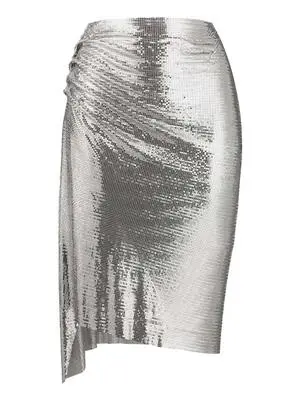 Rabanne Asymmetric Metallic Ruched Midi Skirt - Gray