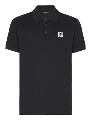 Balmain Logo Embroidered Short-sleeve Polo Shirt - Black
