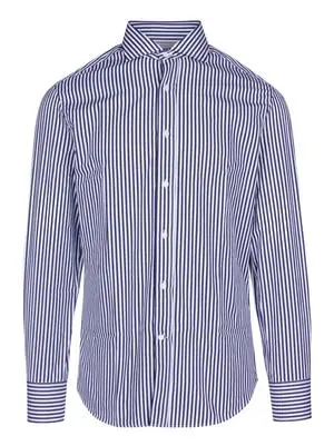 Brunello Cucinelli Candy-stripe Long-sleeve Shirt - Blue