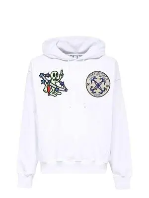Off-White Long-sleeved Hooded Sweater With Graphic Appliqués - White