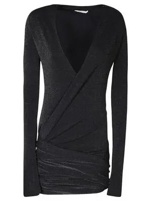 RED VALENTINO Red Valentino Long Sleeve V-Neck Draped Dress