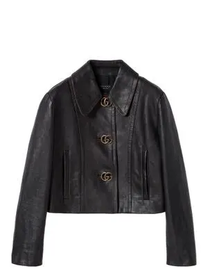 Gucci Leather Jacket With Distressed Effect - Black